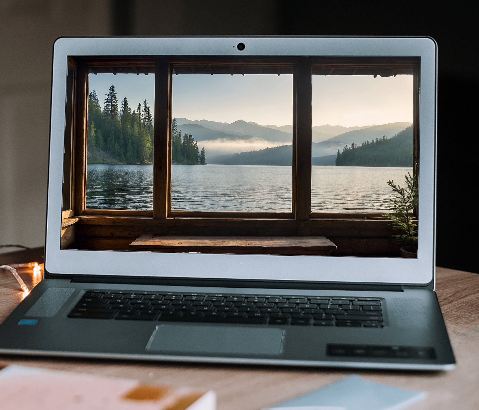 Lake View Zoom Background Virtual Office for Meetings, Cozy Cabin ...