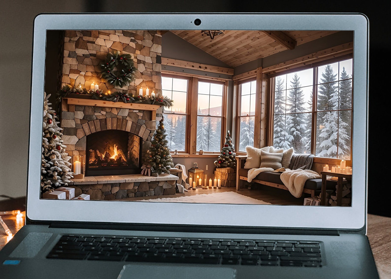 Rustic Winter Cabin Zoom Background, Virtual Office for Online Meetings ...