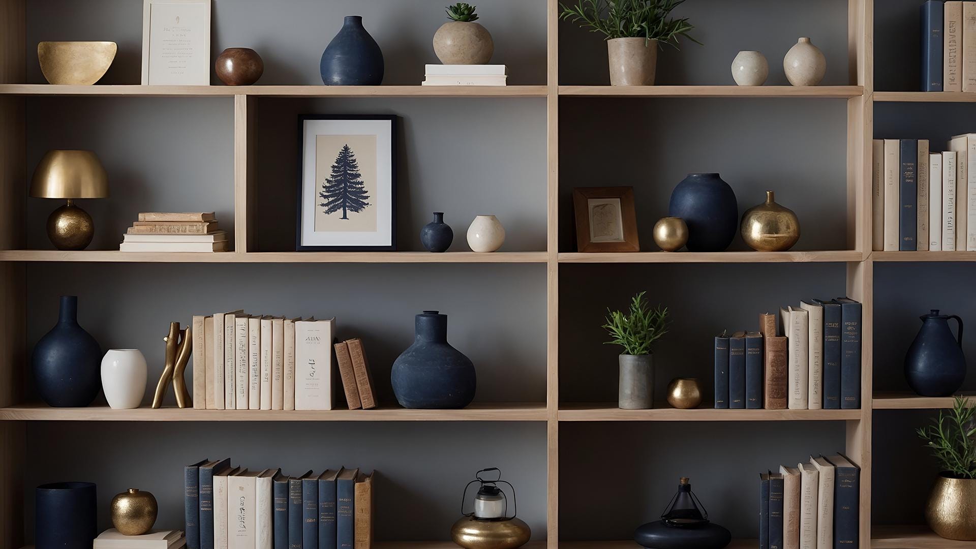 Virtual Background Bookshelf for Zoom Meetings, Home Office Navy Blue ...