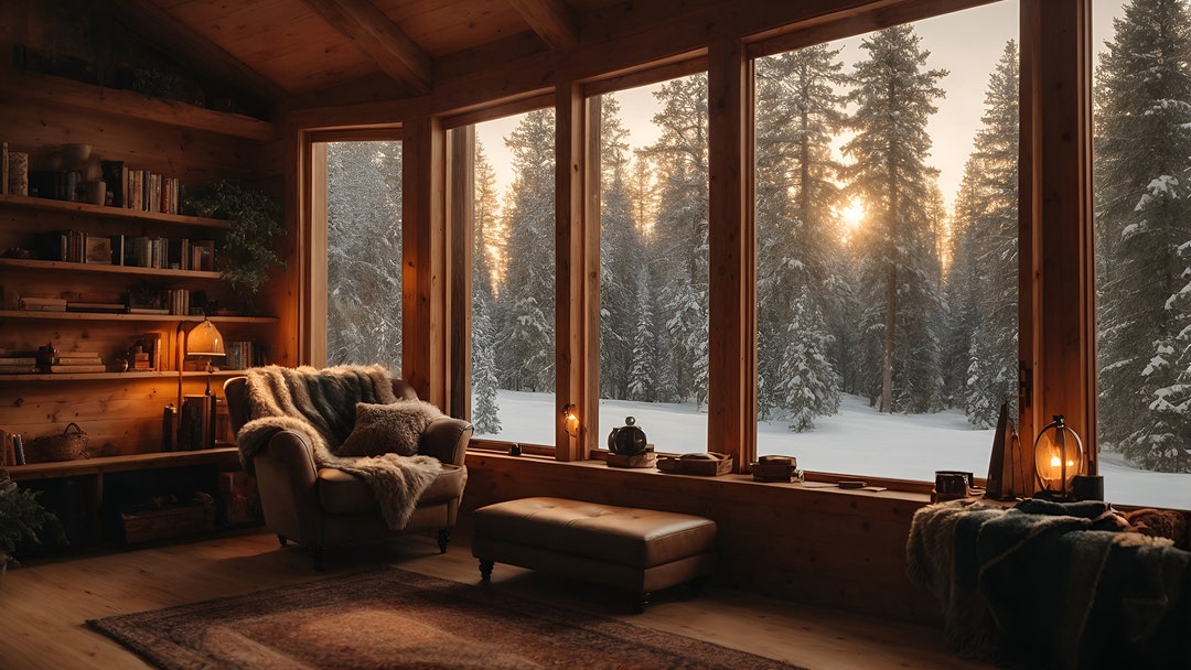 Rustic Winter Cabin Zoom Background Virtual Office for Online - Etsy UK