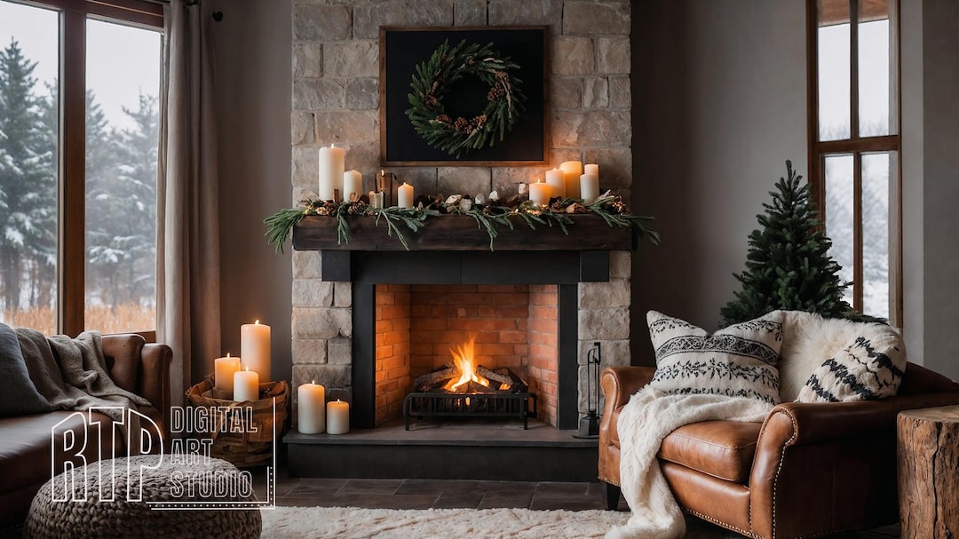 Virtual Winter Background for Meetings, Cozy Home Fireplace Backdrop ...