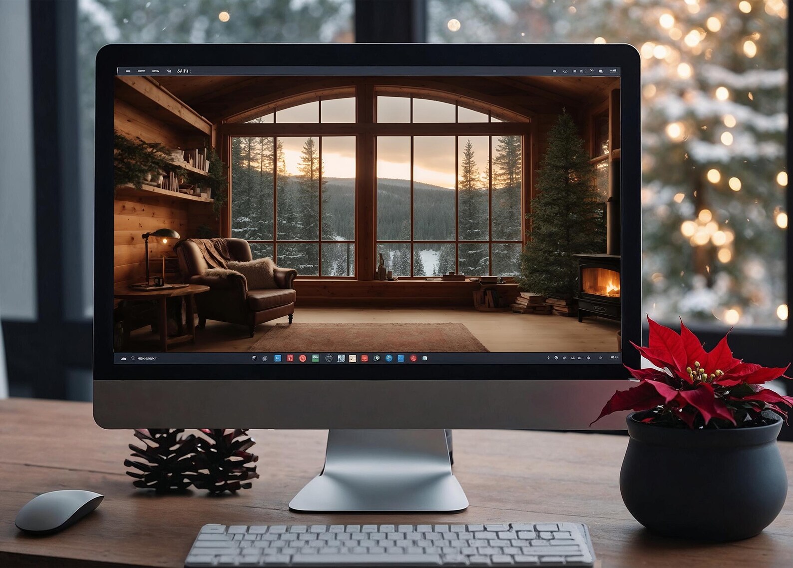 Winter Zoom Background Rustic Cabin Virtual Office for Online Meetings ...