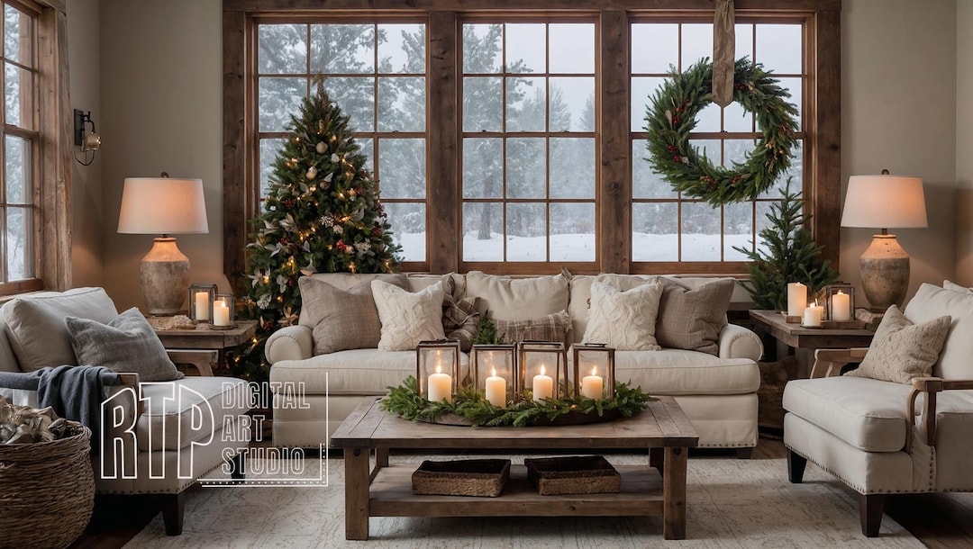 Christmas Living Room Zoom Background, Virtual Office for Online ...