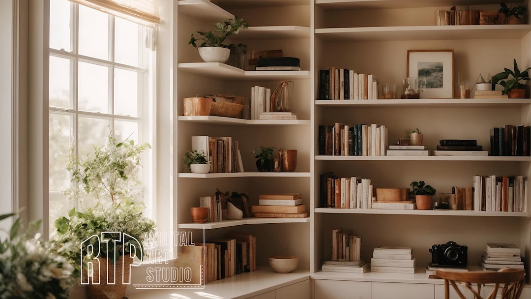 White Shelving Background for Meetings, Bookshelf Virtual Backdrop for ...