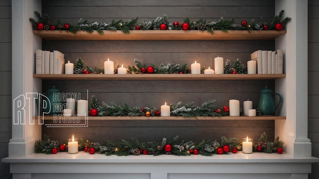 Winter Bookshelf Virtual Background Zoom Meetings, Christmas Themed Professional Home Office ...