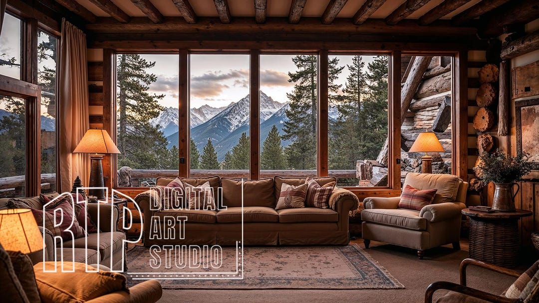Rustic Mountain Cabin Zoom Background Virtual Office for Online ...
