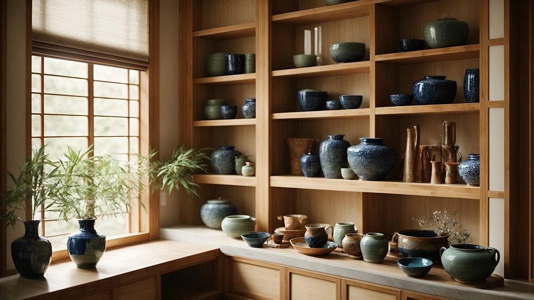 Virtual Shelving Background for Meetings, Pottery Room Backdrop for ...