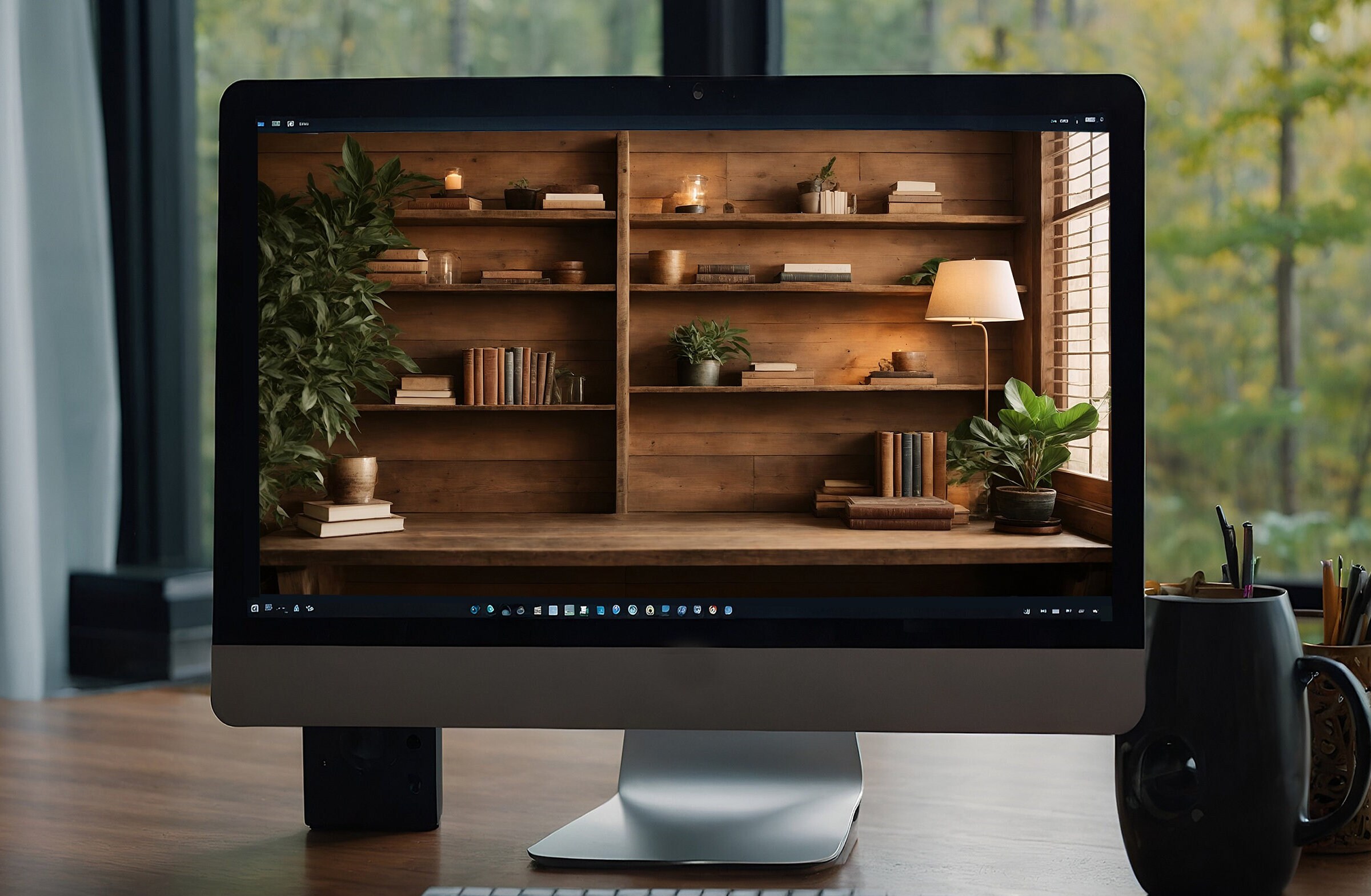 Virtual Background Bookshelf for Zoom Meetings, Home Office Background ...