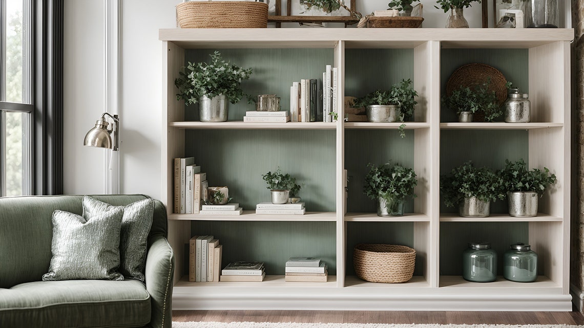 Virtual Background Modern Neutral Bookcase for Zoom, Home Office ...