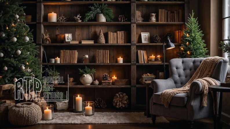 Christmas Background for Zoom Meetings, Cozy Winter Home Library ...