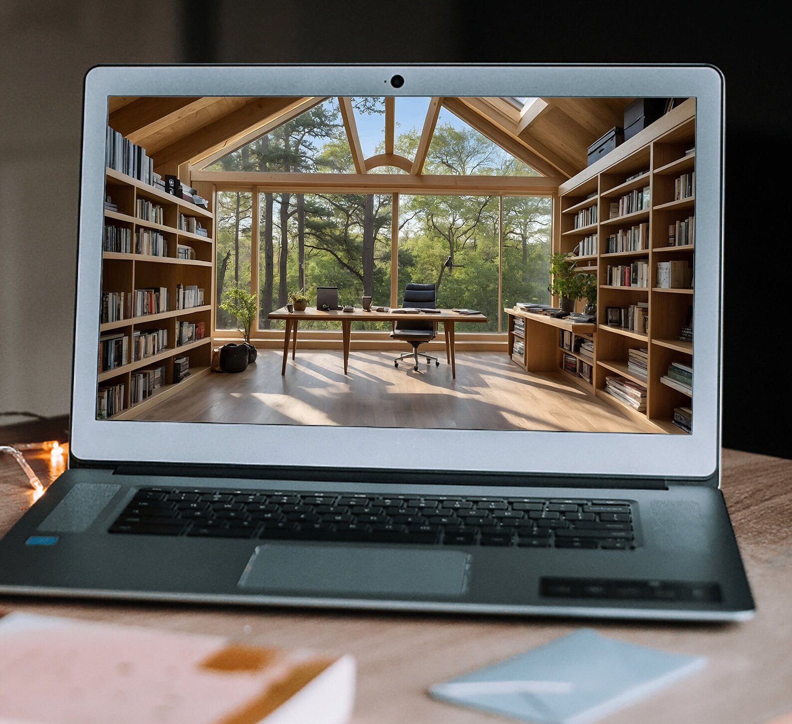 Zoom Background Loft Office With Skylights and Bookshelves for Zoom, MS ...