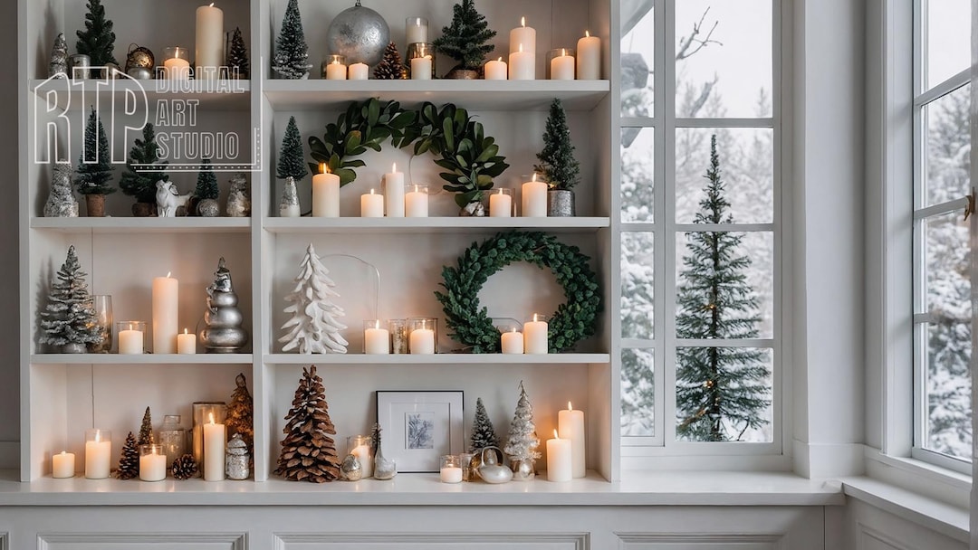 Winter Bookshelf Virtual Background Zoom Meetings, Christmas Themed Professional Home Office ...