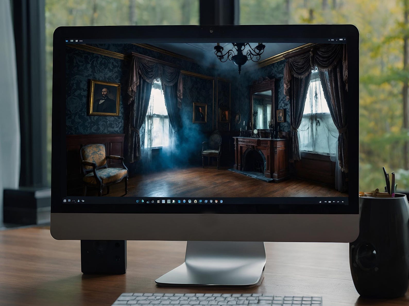 Halloween Zoom Background Haunted Mansion Spooky Virtual Backdrop MS ...