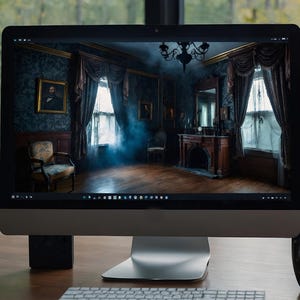 Halloween Zoom Background Haunted Mansion Spooky Virtual Backdrop MS ...