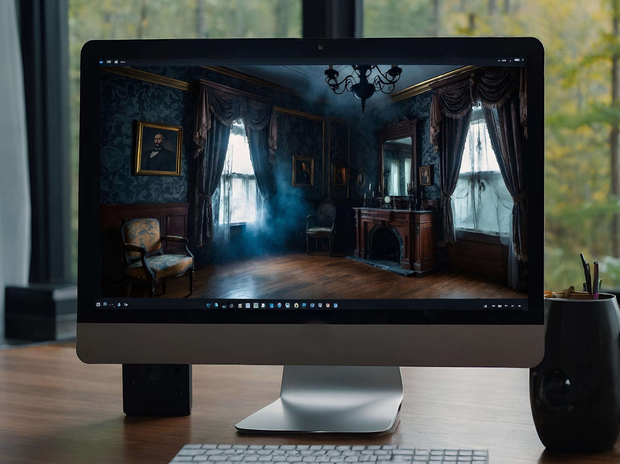 Halloween Zoom Background Haunted Mansion Spooky Virtual Backdrop MS ...