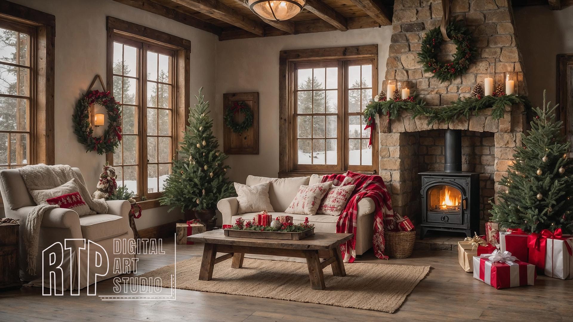 Zoom Background of Rustic Christmas Virtual Office for Computers in a ...