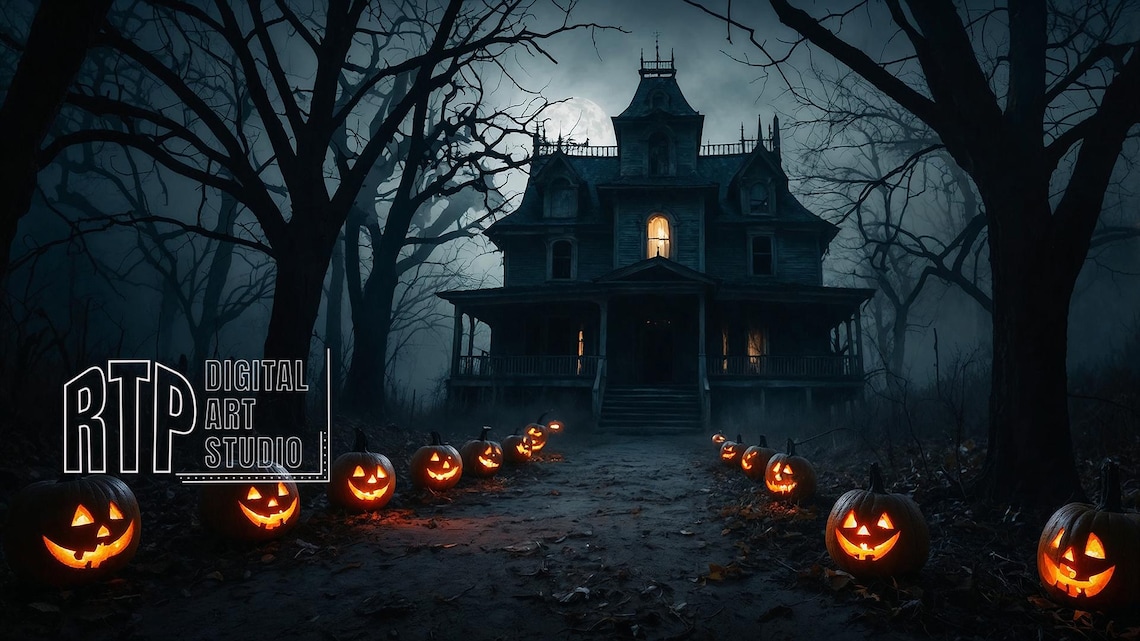 Halloween Zoom Background Haunted Mansion Spooky Virtual Backdrop MS ...