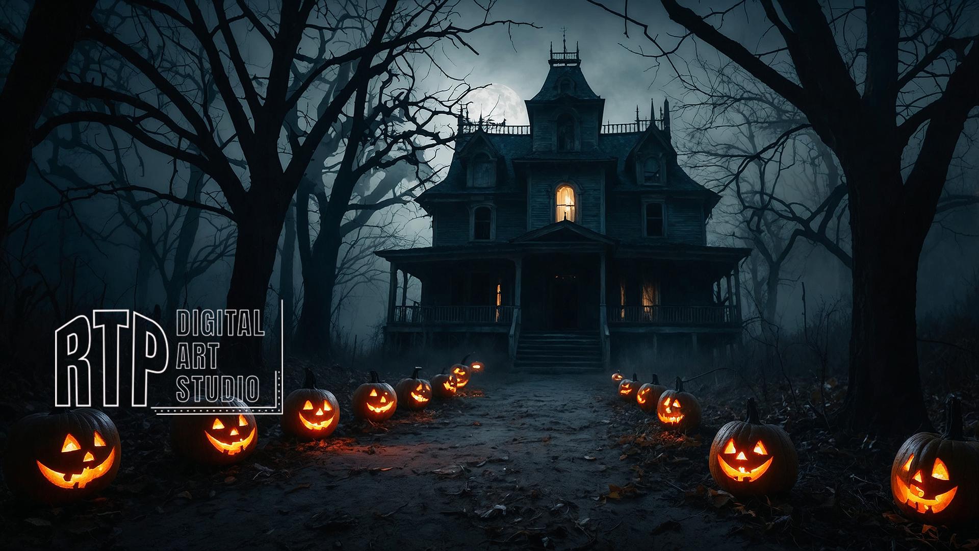 Halloween Zoom Background Haunted Mansion Spooky Virtual Backdrop MS ...