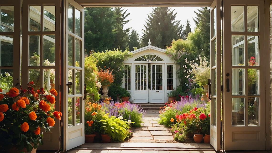 Backyard Flower Garden Zoom Background, Natural Virtual Spring Home ...