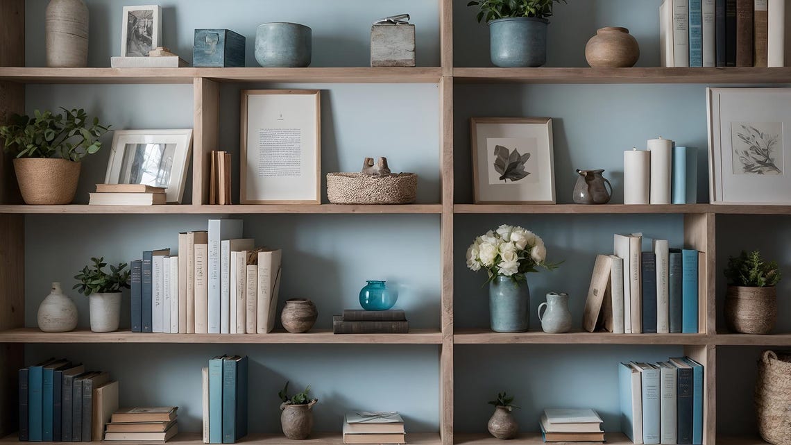 Modern Home Office Virtual Bookshelf Background for Meetings, Neutral ...