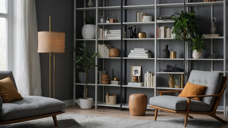 Virtual Modern Bookshelf Background for Zoom Meetings, Home Office ...