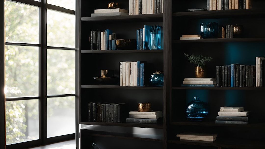 Virtual Background Modern Black Bookcase for Zoom, Home Office ...