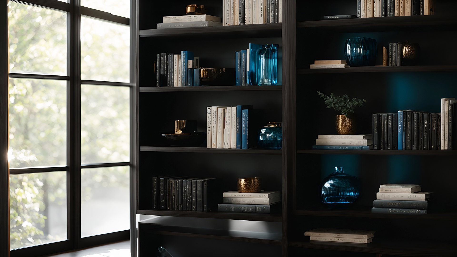 Virtual Background Modern Black Bookcase for Zoom, Home Office ...