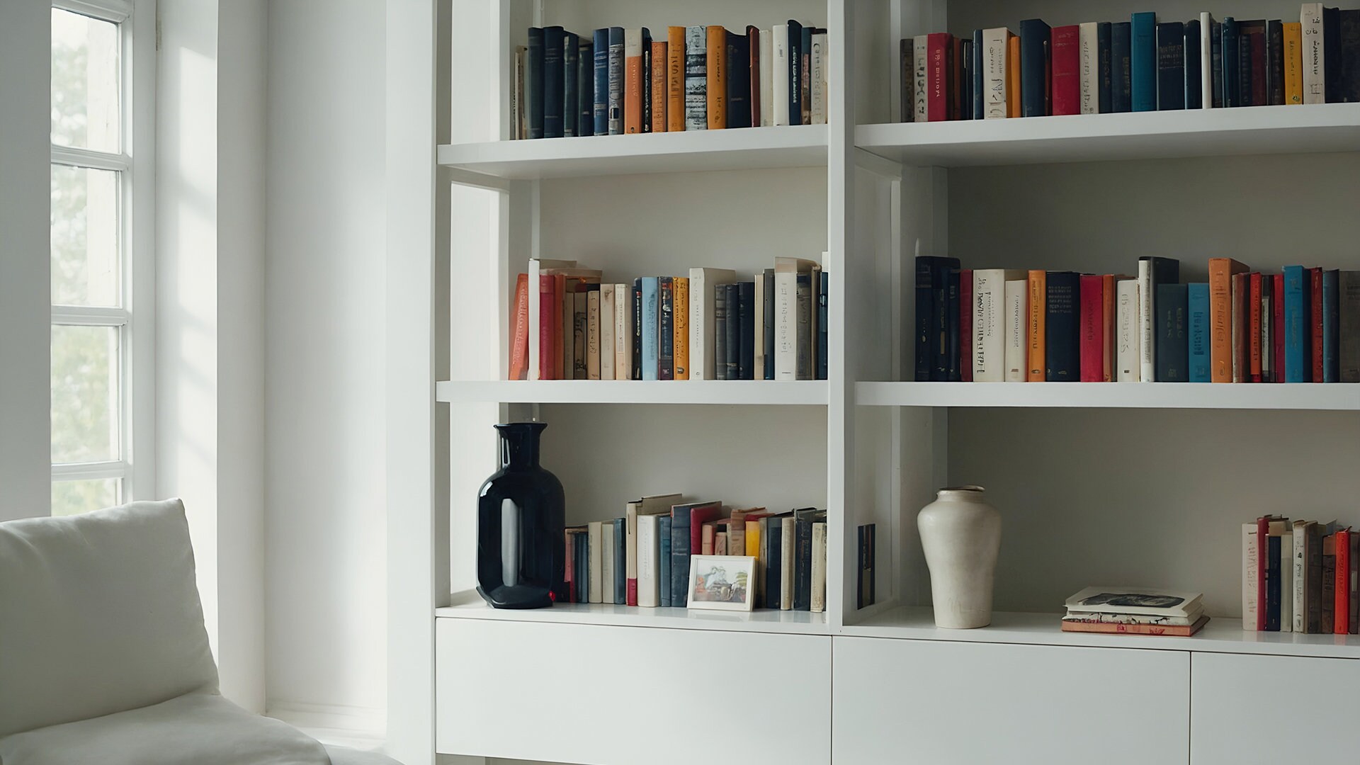 Zoom Background White Bookshelf and Window, Natural Light Virtual Home ...