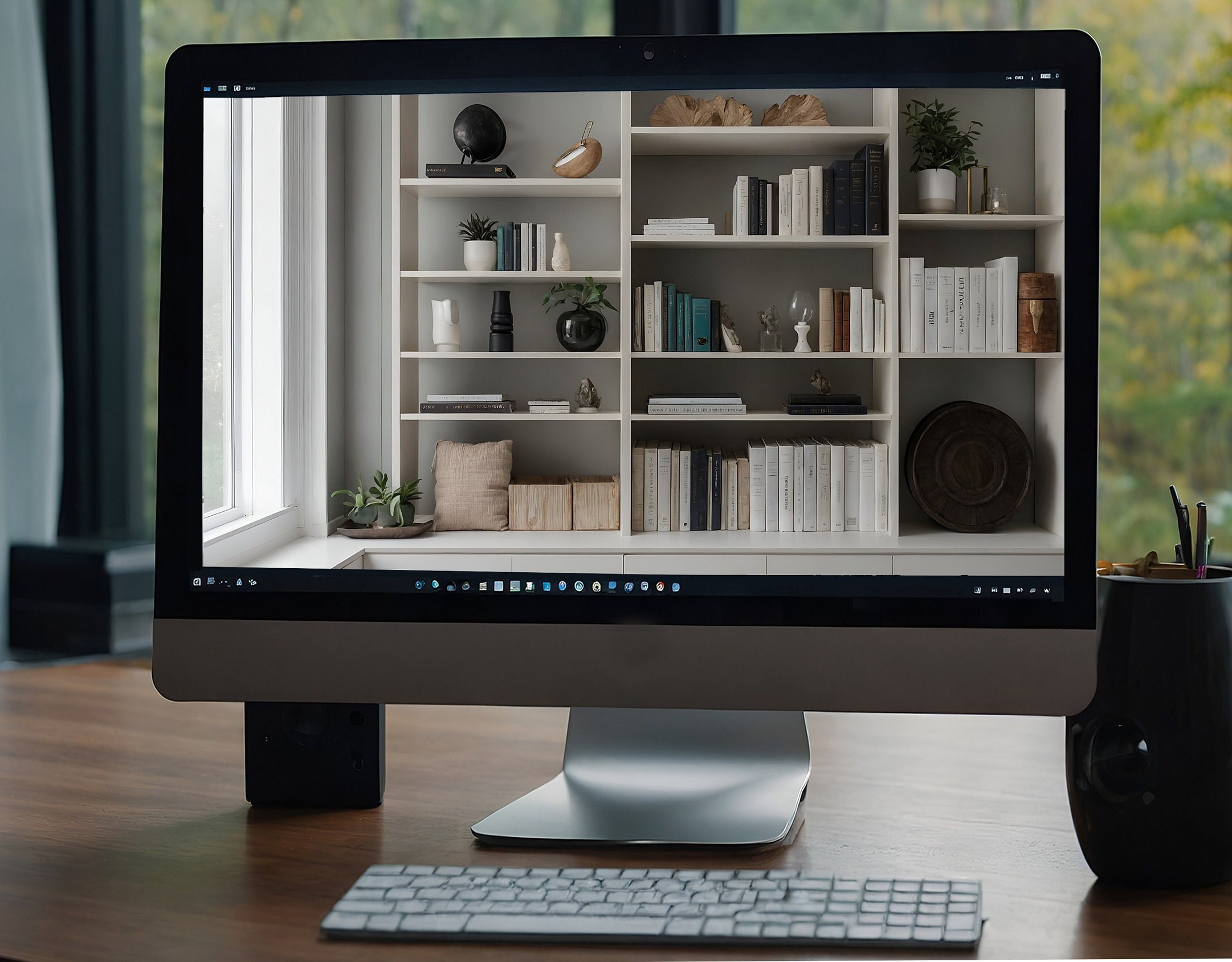 Virtual Modern Bookshelf Background for Zoom Meetings, Home Office Blue ...