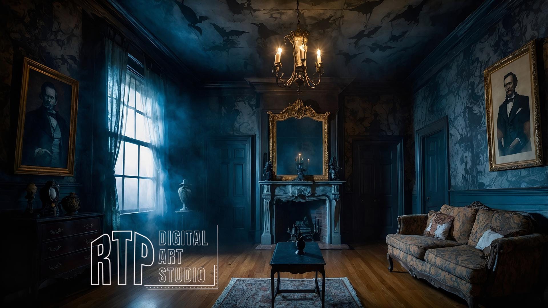 Halloween Zoom Background Haunted Mansion Spooky Virtual Backdrop MS ...