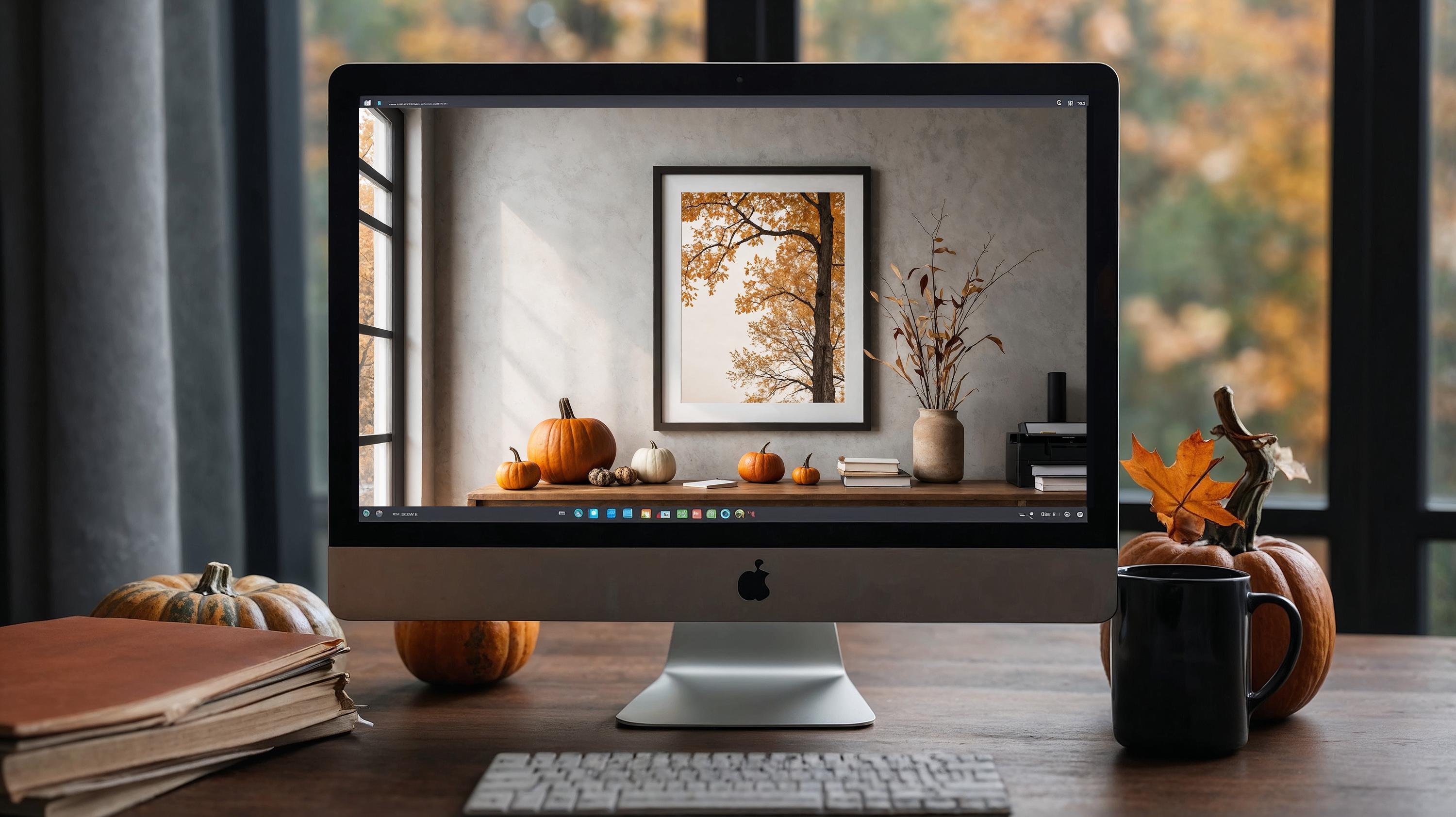 Autumn Home Office Virtual Background for Zoom Meetings, Fall Themed ...