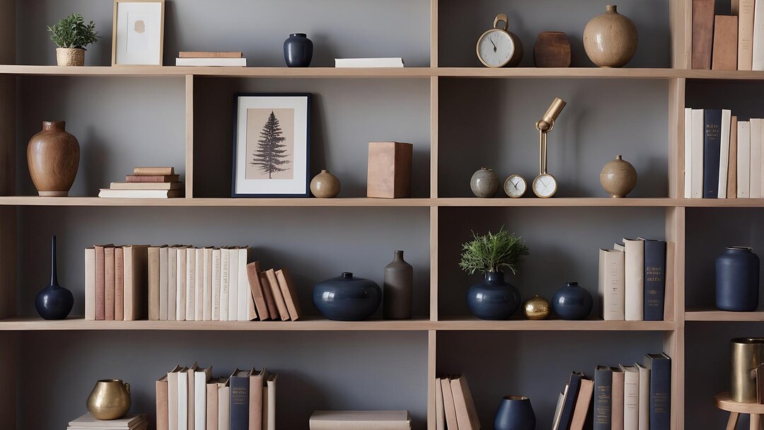 Virtual Background Bookshelf for Zoom Meetings, Home Office Navy Blue ...