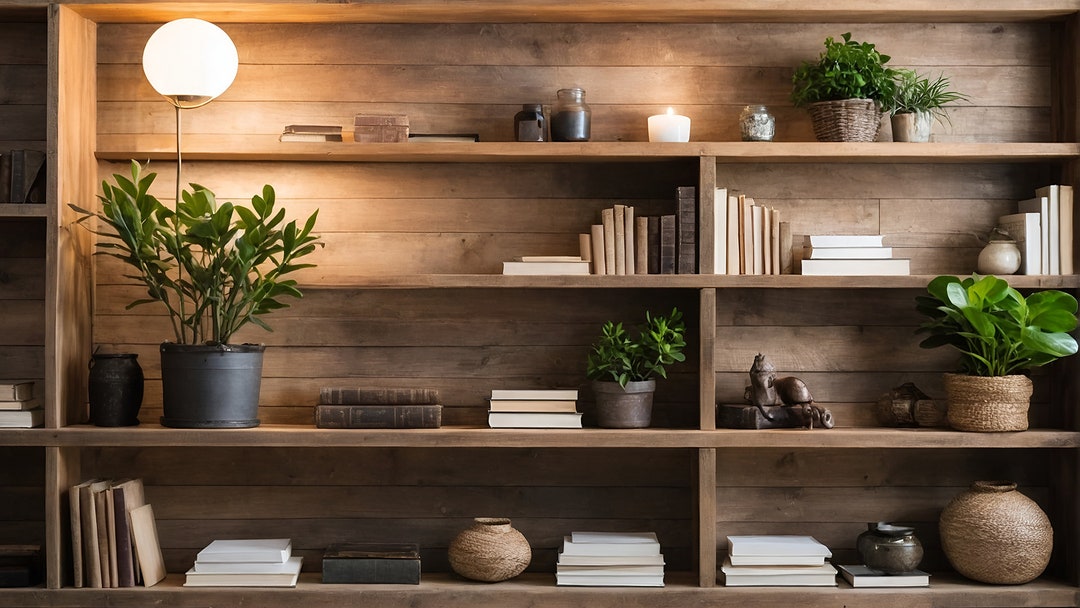 Virtual Bookshelf Background for Zoom Meetings, Rustic Home Office ...