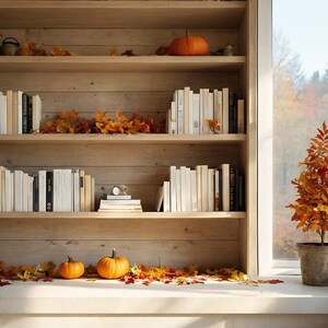 Autumn Bookshelf Virtual Background for Zoom Meeting, Fall Themed Home ...