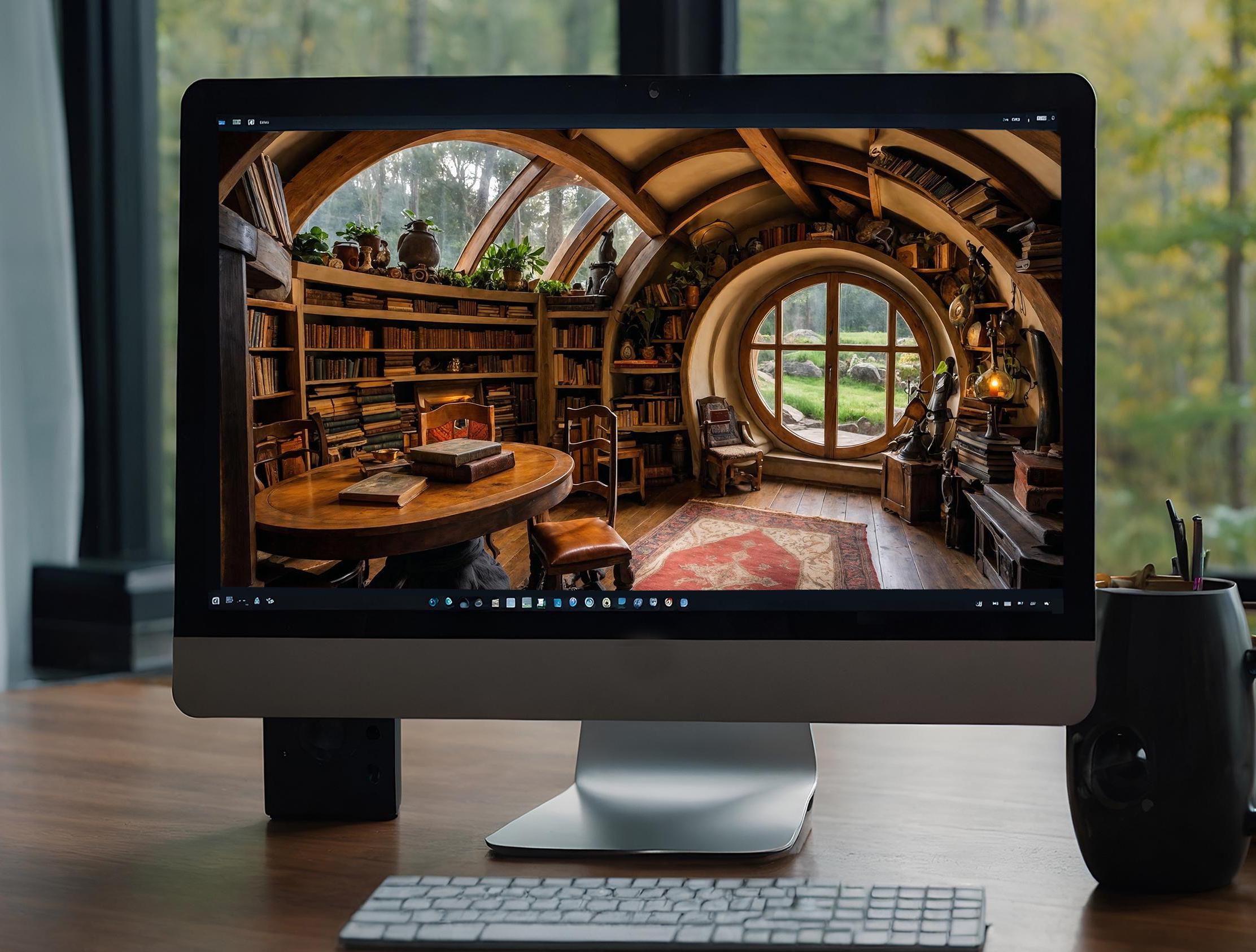 Fondo de Zoom de la Casa Hobbit, fondo virtual de la Biblioteca ...