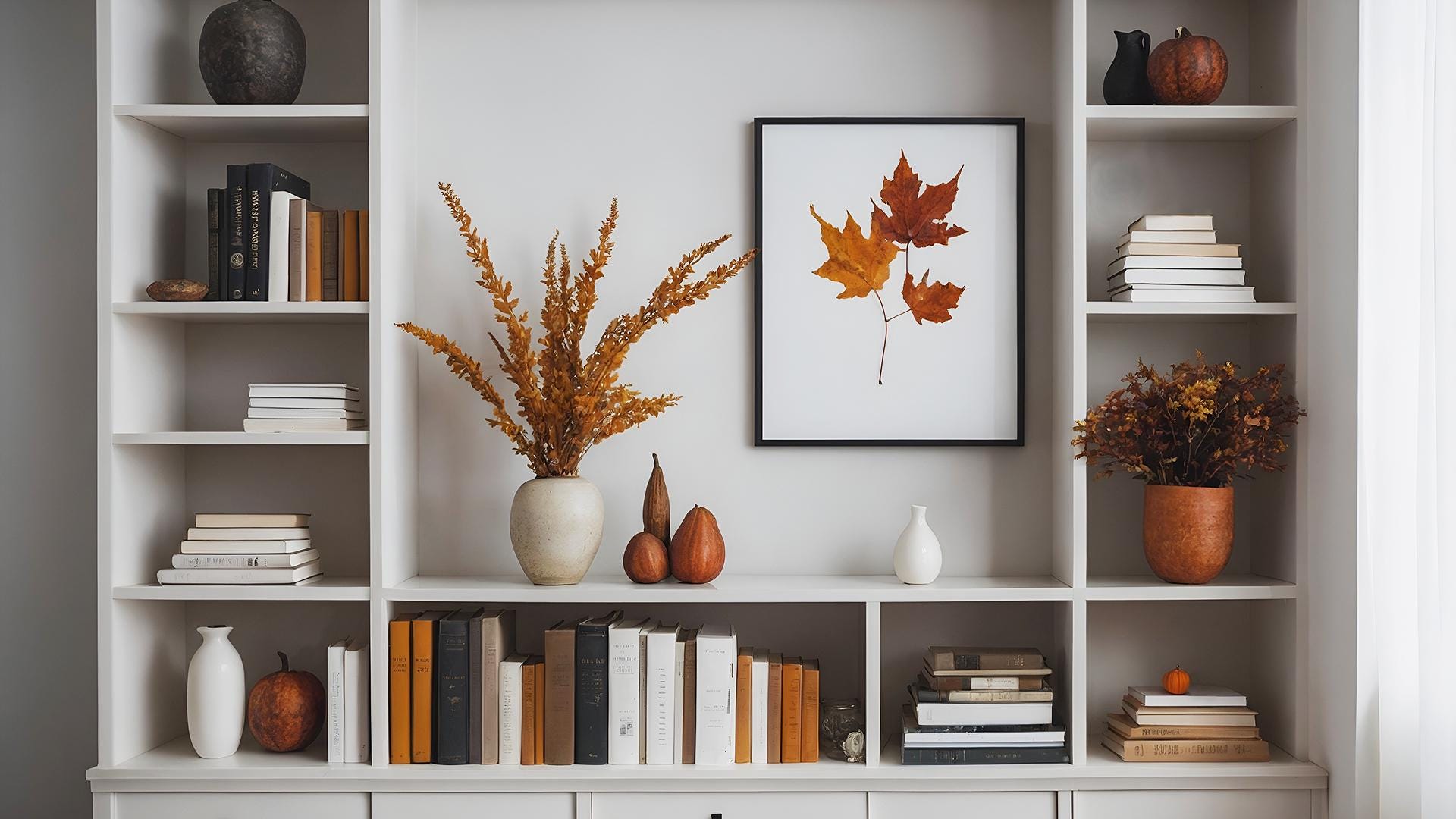 Modern Home Office Autumn Bookshelf Virtual Background for Zoom ...