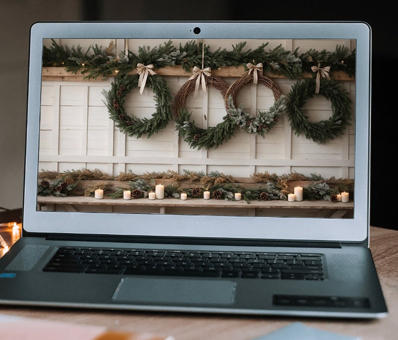 Virtual Background for Zoom Meetings, Rustic Winter Barn Wall Wreath ...