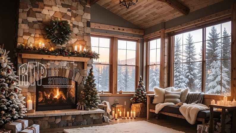 Rustic Winter Cabin Zoom Background, Virtual Office for Online Meetings ...