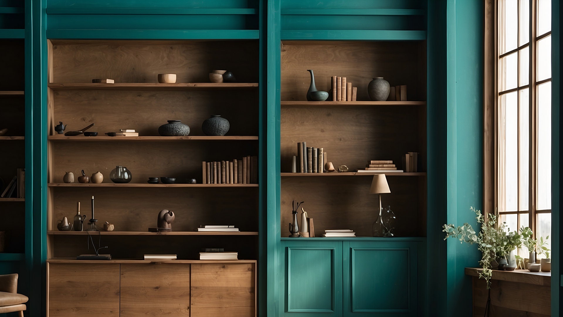 Virtual Modern Teal Bookshelf Background Zoom, Teams, Moody Virtual ...