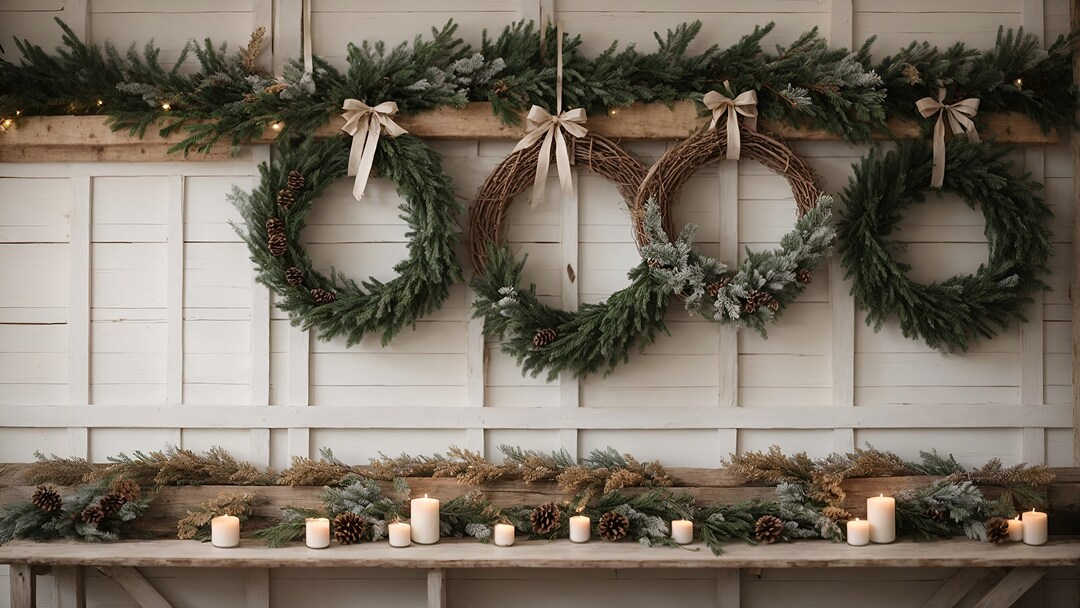 Virtual Background for Zoom Meetings, Rustic Winter Barn Wall Wreath ...