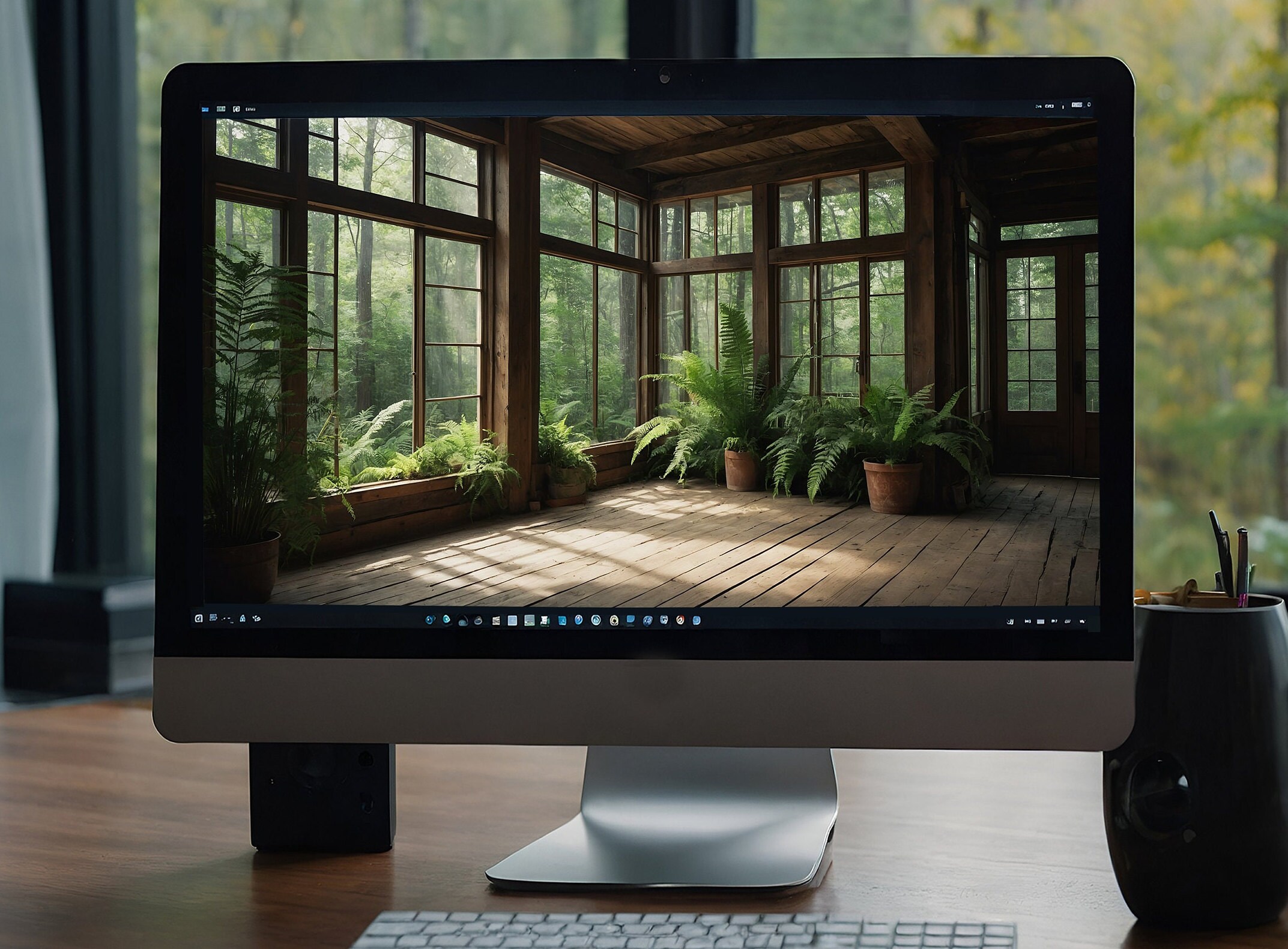 Teams Background House in the Forest, Natural Trees View, Virtual Home ...