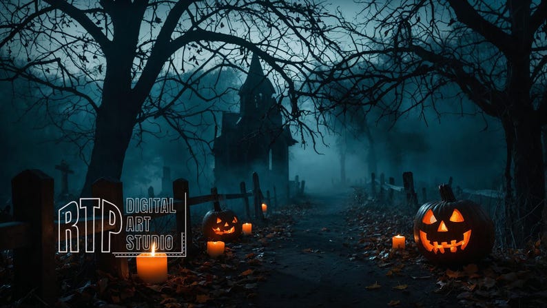 Halloween Zoom Background Haunted Cemetery Spooky Virtual Backdrop MS ...