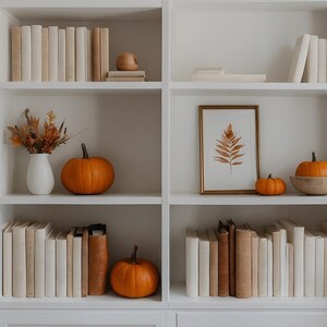 Autumn Decor White Bookshelf Virtual Background for Zoom Meeting, Fall ...