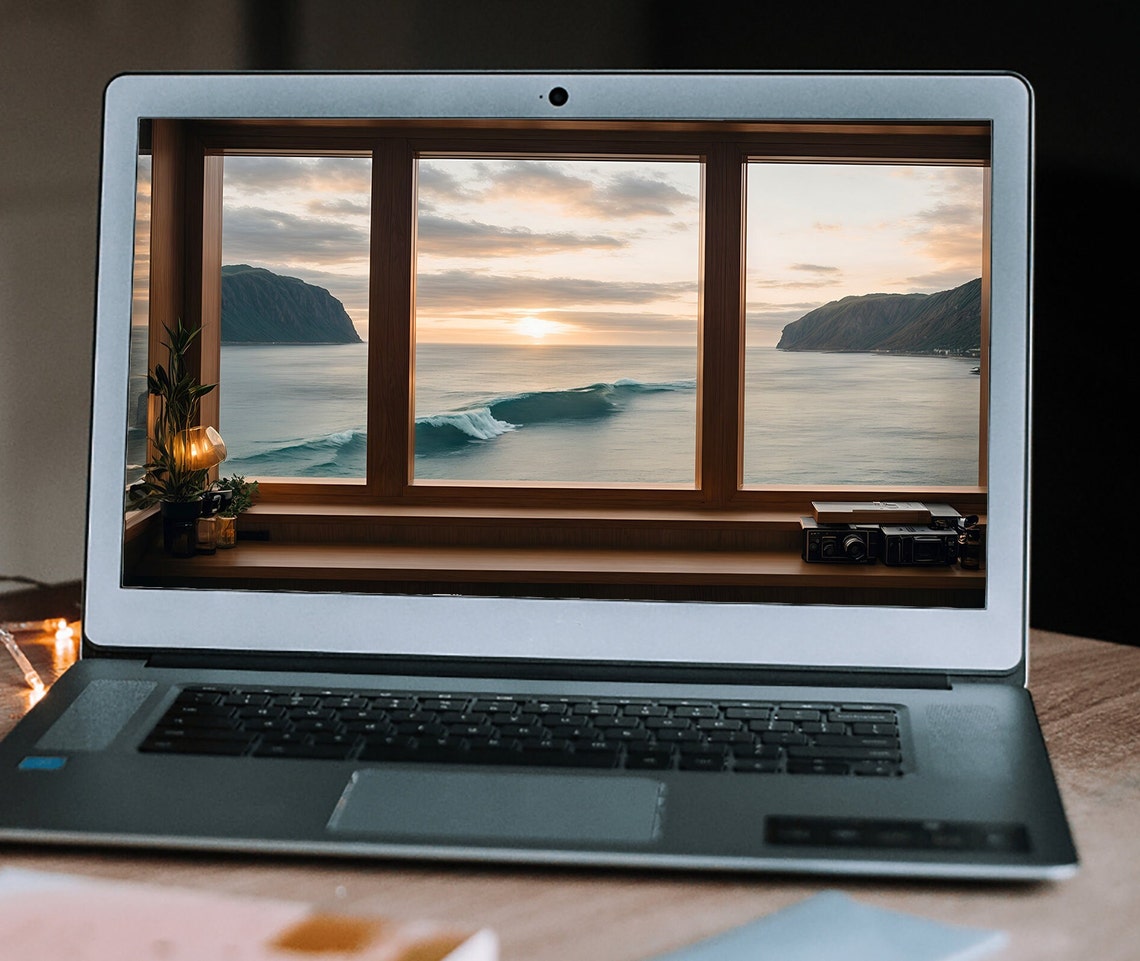 Ocean View Home Zoom Background Virtual Office for Online Meetings in ...