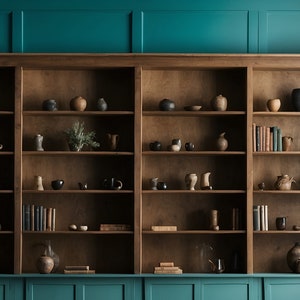 Virtual Modern Teal Bookshelf Background Zoom, Teams, Moody Virtual ...