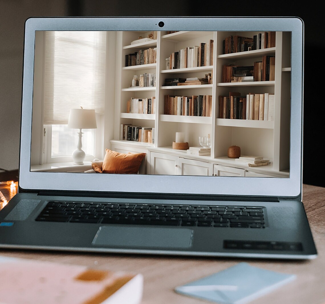 Modern White Shelving and Natural Light Window Professional Background ...