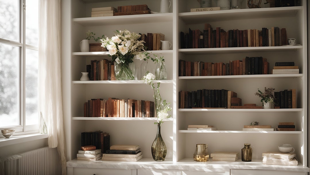 Virtual Home Office Background for Meetings, A Winter Bookshelf ...