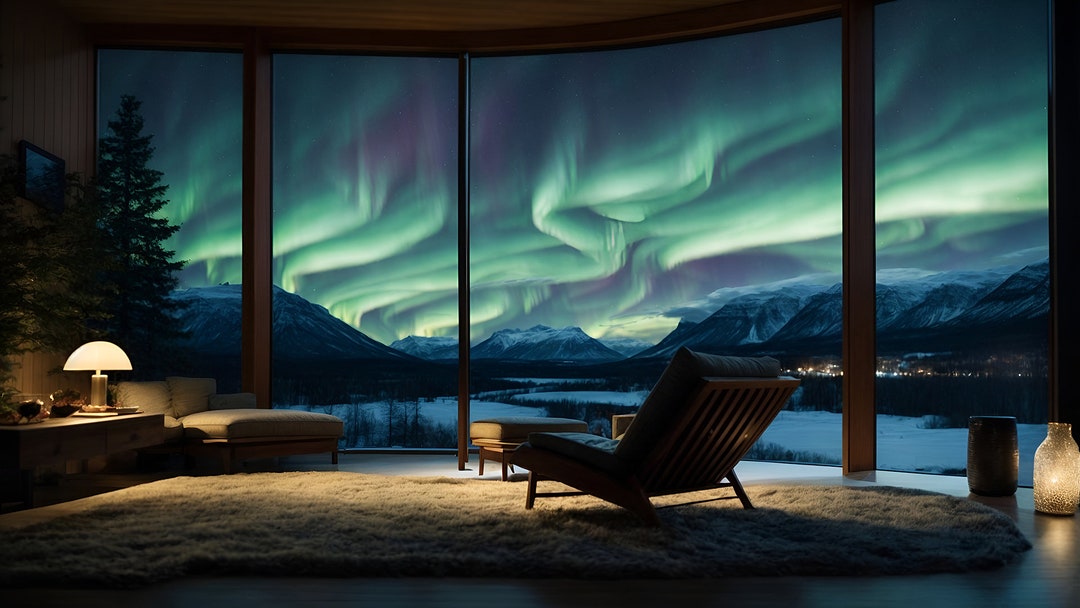 Virtual Winter Office Background for Meetings, Northern Lights Backdrop ...
