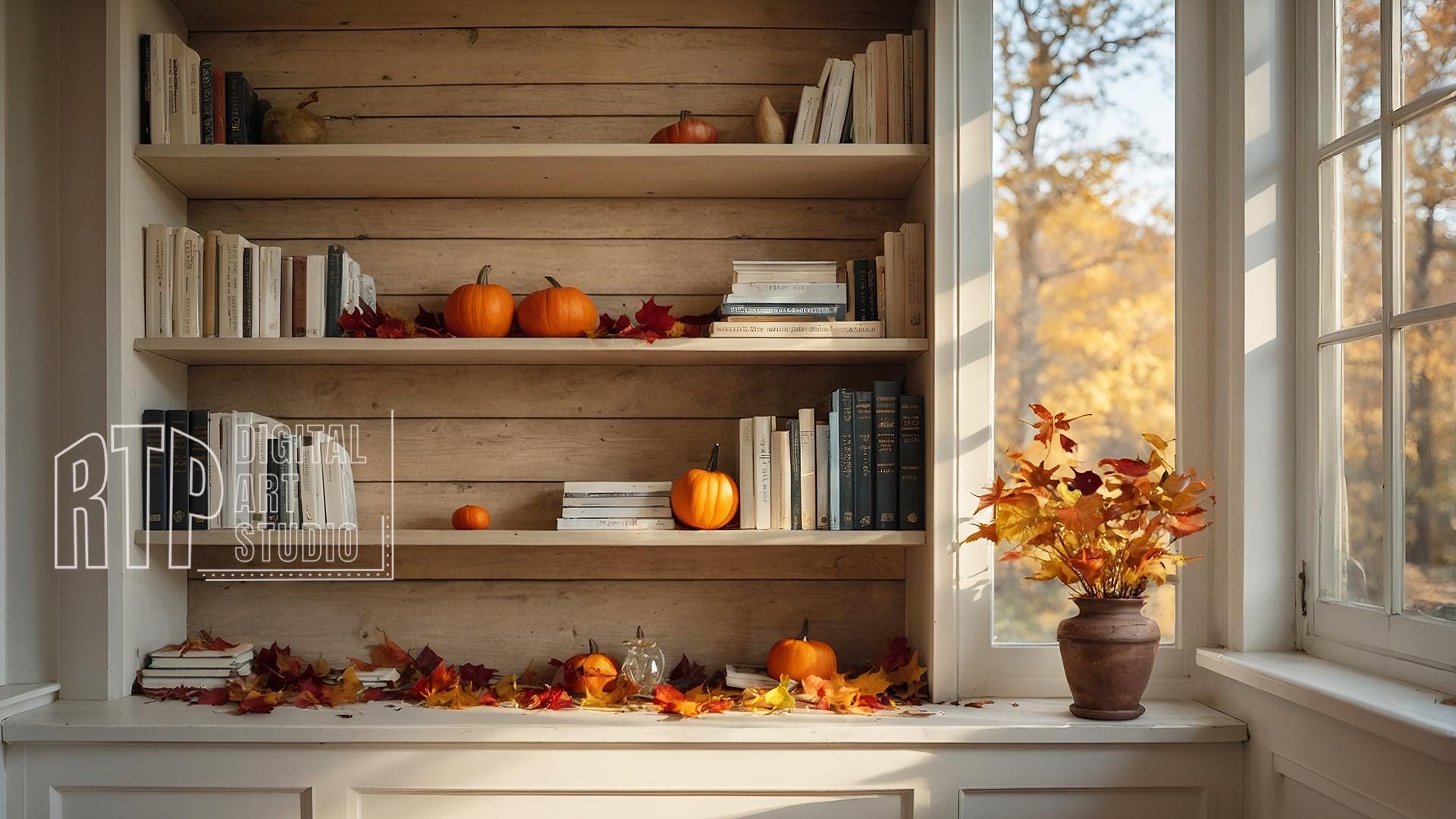 Autumn Bookshelf Virtual Background Zoom Meetings, Fall Themed ...