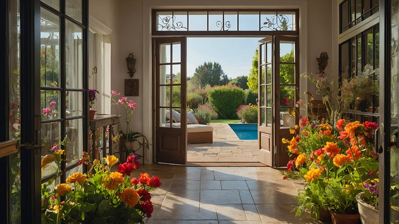 Backyard Flower Garden Zoom Background, Natural Virtual Spring Home ...